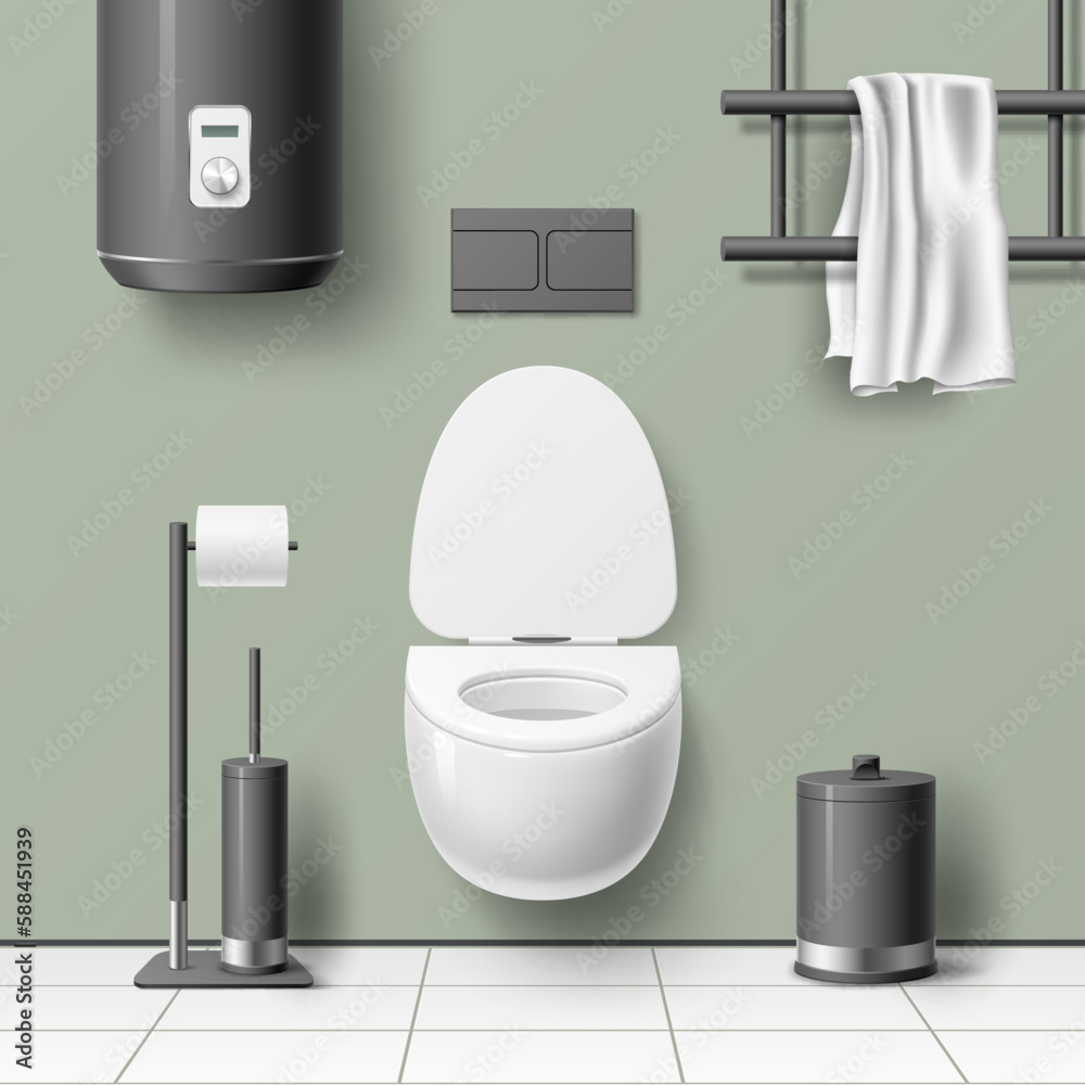 Vetor de Realistic toilet interior. Minimal design, porcelain toilet ...