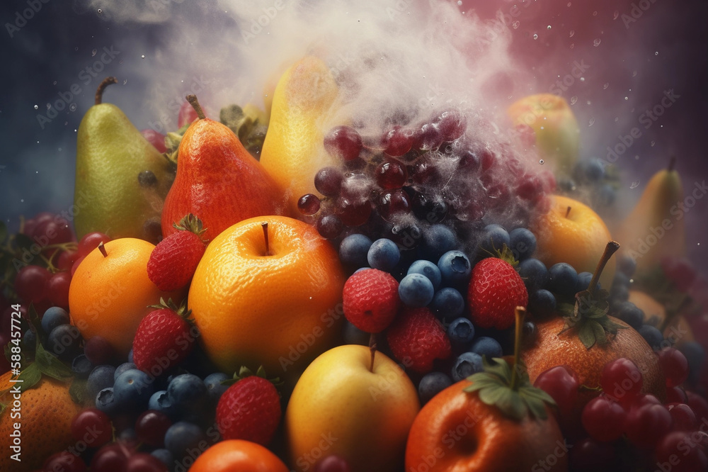 Fruits as Multicolor Background. Cinematic Lightning. High Details ...