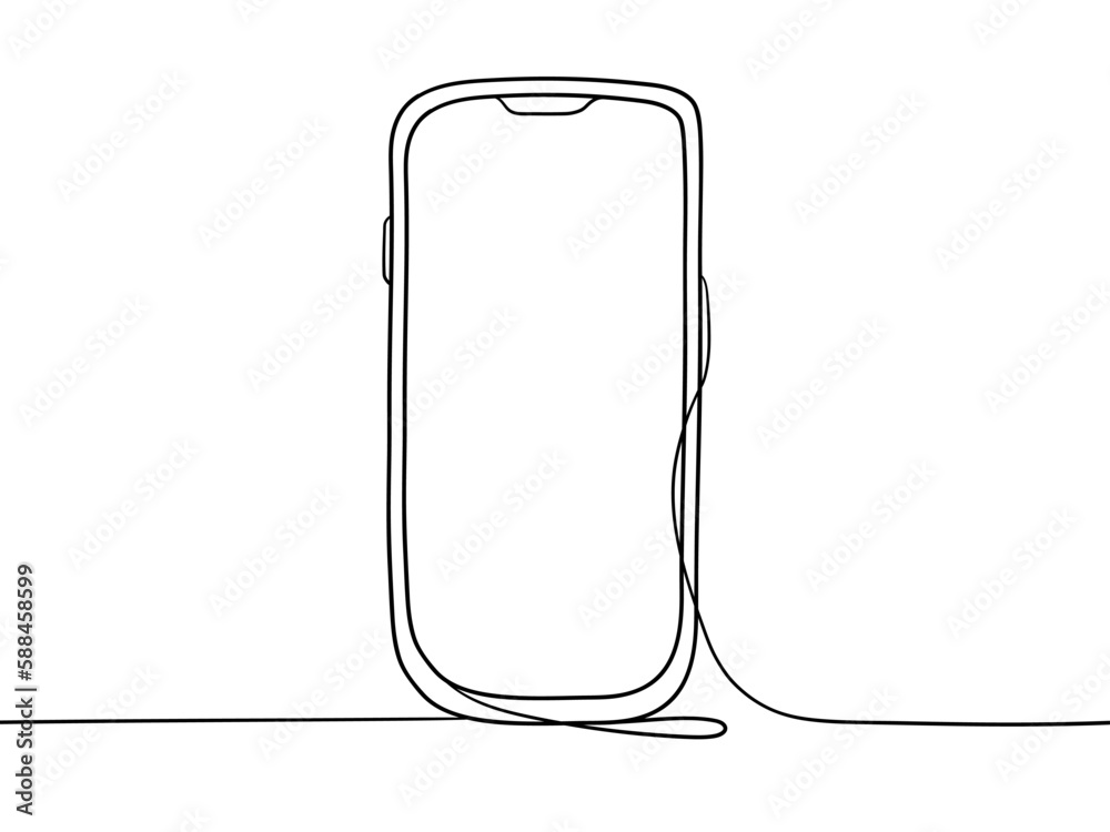 Vector line art illustration of mobile phone. Isolated on white ...