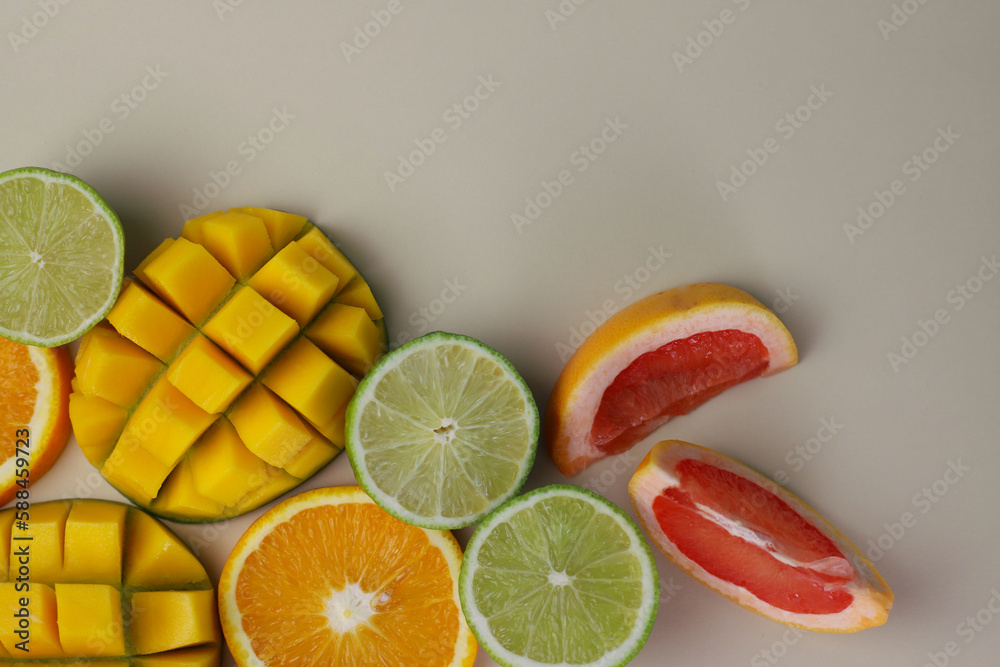 juicy healthy fresh fruit blend of citrus, orange, lime, grapefruit and ...