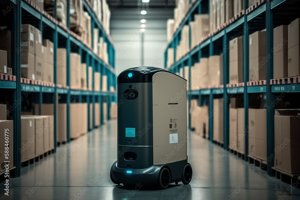 Automated Modern Retail Warehouse Delivery AGV Robots Transporting ...