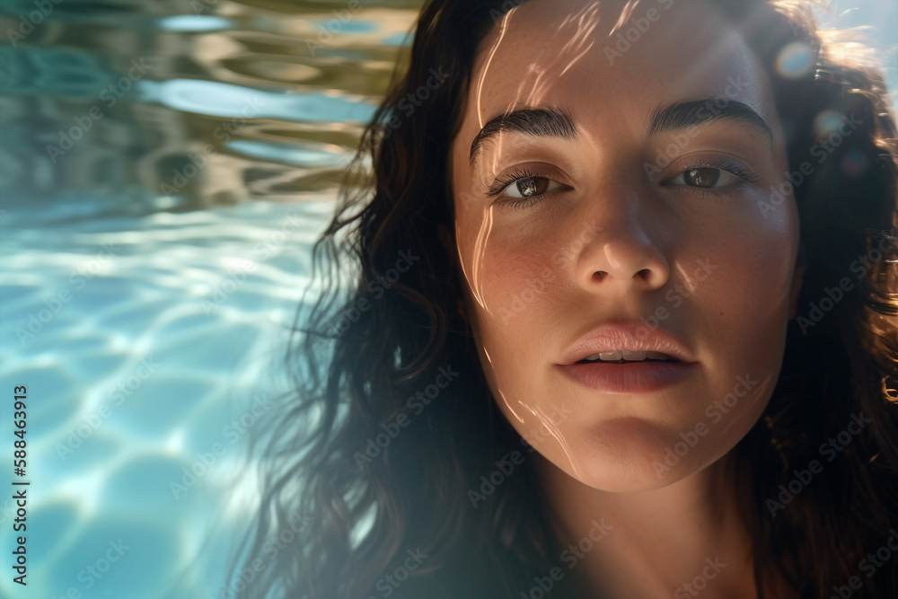 beautiful model girl , in the swimming pool enjoying the summer and the ...