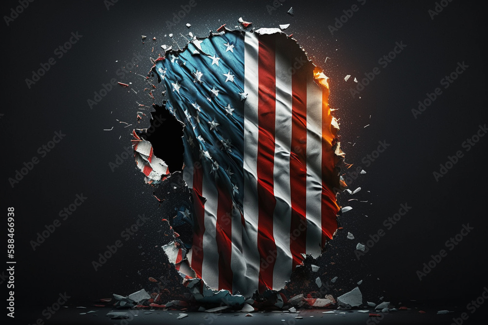 American or the united states flag ripped destroyed or broken. Usa flag ...