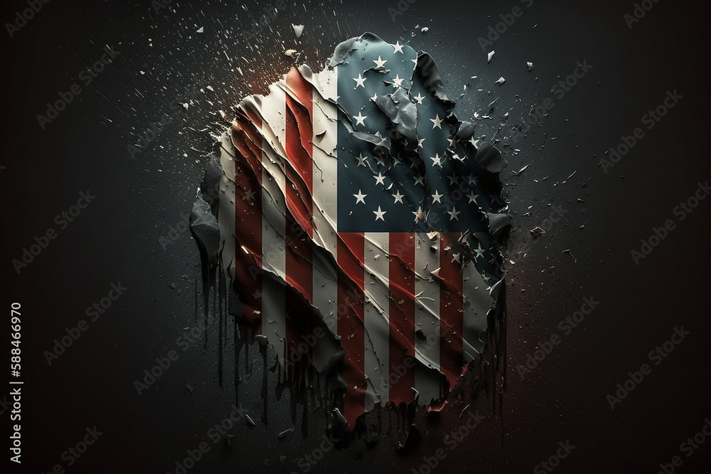 American or the united states flag ripped destroyed or broken. Usa flag ...