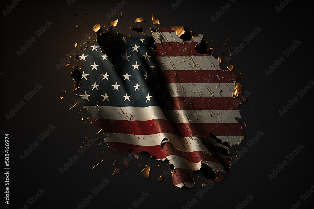 American or the united states flag ripped destroyed or broken. Usa flag ...