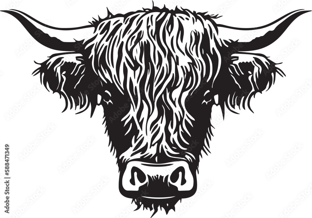 Highland cow, shaggy cow vector Illustration, SVG Stock Vector | Adobe ...
