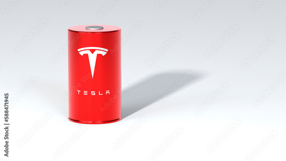 Lithium-ion red 4680 Tesla battery with logo, one High-capacity ...