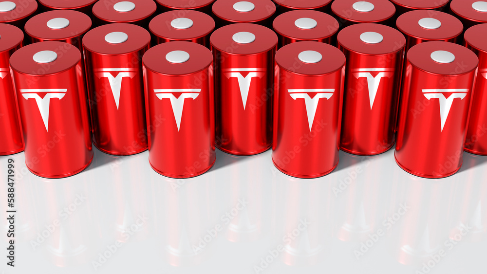 Lithium-ion red 4680 Tesla battery pack, High-capacity accumulator cell ...