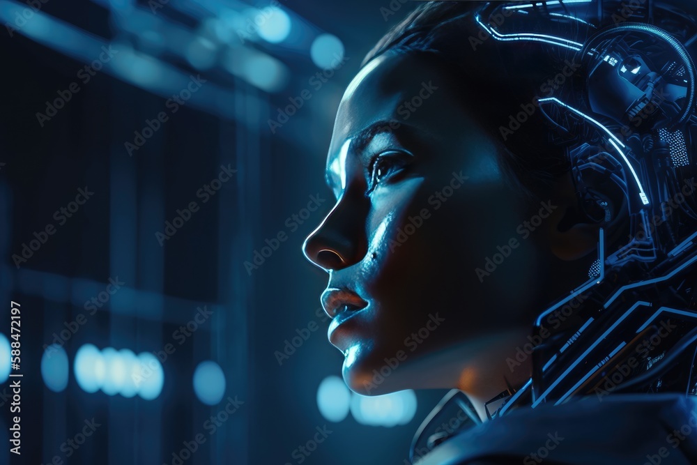 Cyborg chatbot gpt robot using AI thinking brain, artificial ...