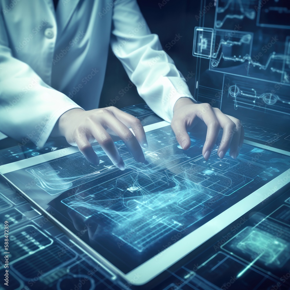 Ilustracja Stock: Cyborg robot medical worker using AI, thinking brain ... Ilustracja Stock: Cyborg robot medical worker using AI, thinking brain ...