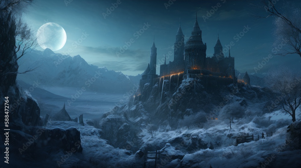 The Frozen Citadel: A Monochromatic Medieval Fantasy Landscape with ... The Frozen Citadel: A Monochromatic Medieval Fantasy Landscape with ...