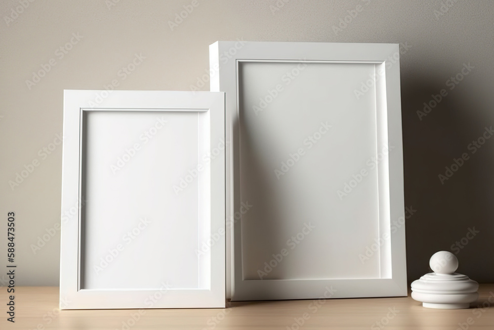 Plaster wall with modern minimal simple style, two white wood blank ...