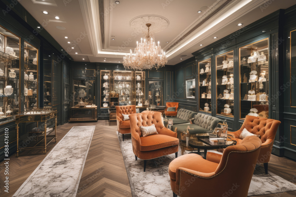 Retail store that exudes luxury and elegance, with high-end products on ...