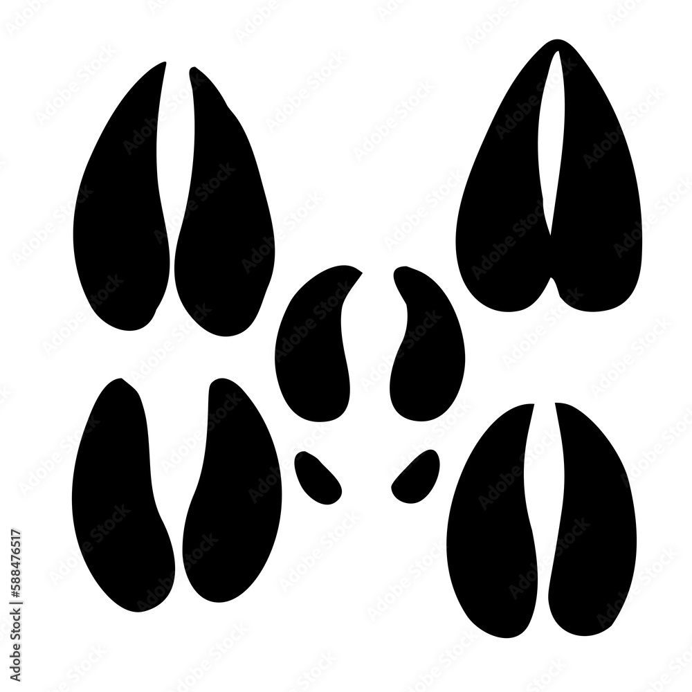 Vector flat black icon of sheep, cow, deer, goat foot print steps ...