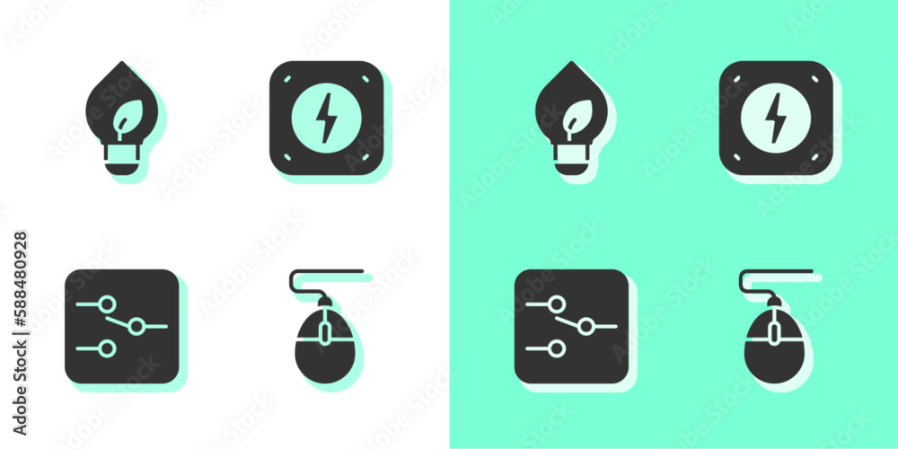 Set Computer mouse, Light bulb with leaf, Switch in electronic circuit ...