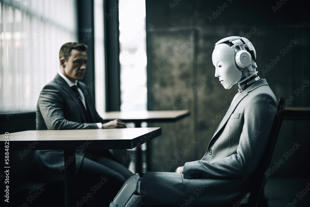 AI robot being interviewed for a job by a human. Future concept. High ...