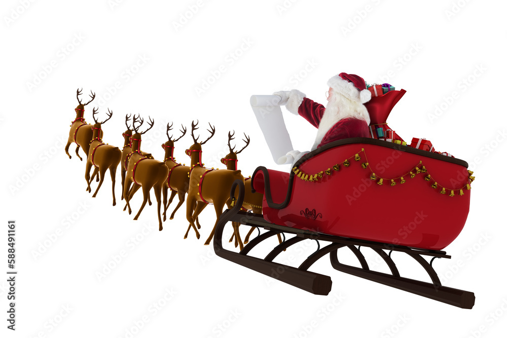 Santa Claus riding on sled during Christmas Stock Illustration | Adobe ...