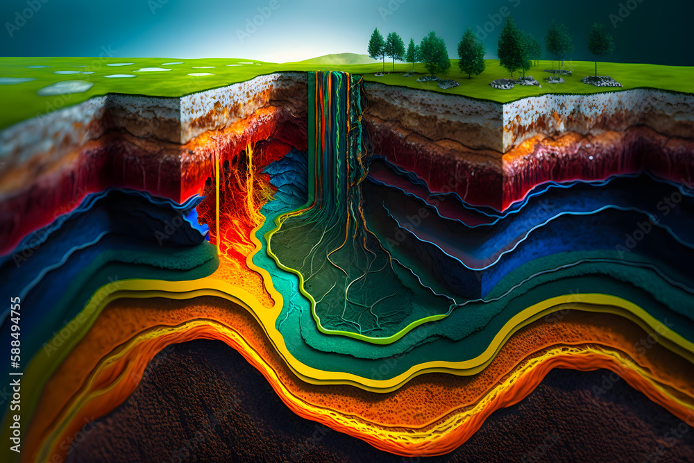 Schematic abstract cut geological structure of earth layers with ...