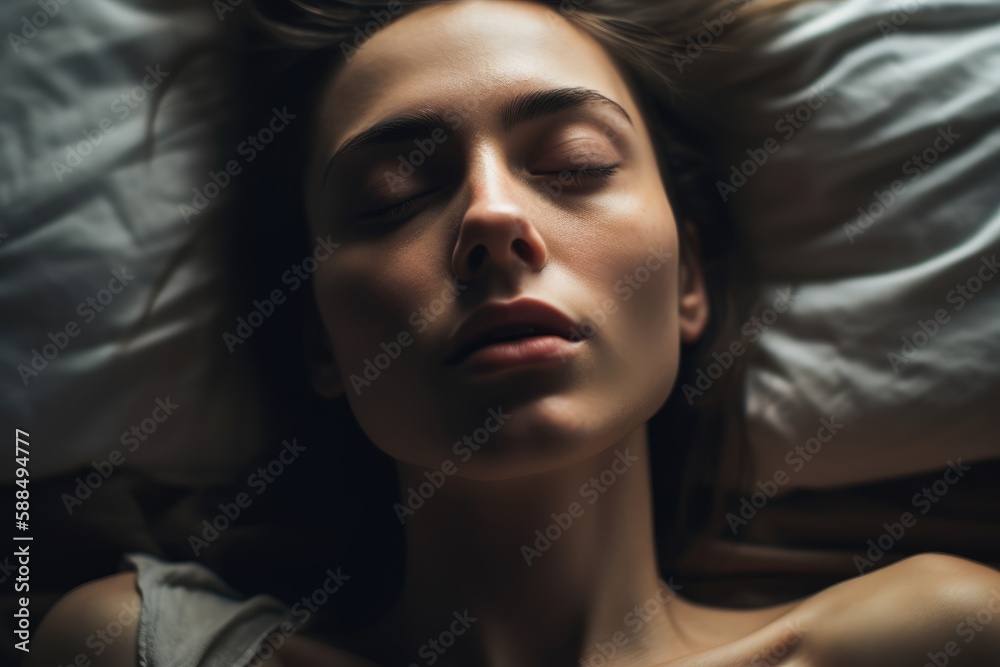 Very Attractive Woman Lying In Bed Sleeping With Her Mouth Slightly Open Generative Ai Stock