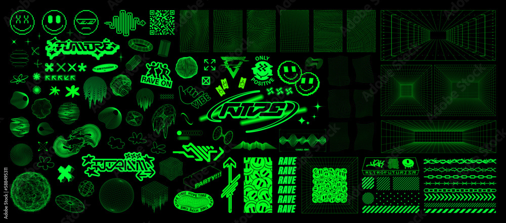 Retrowave, Rave trip, psychedelic elements. Acid and trippy vibe - 3D ...