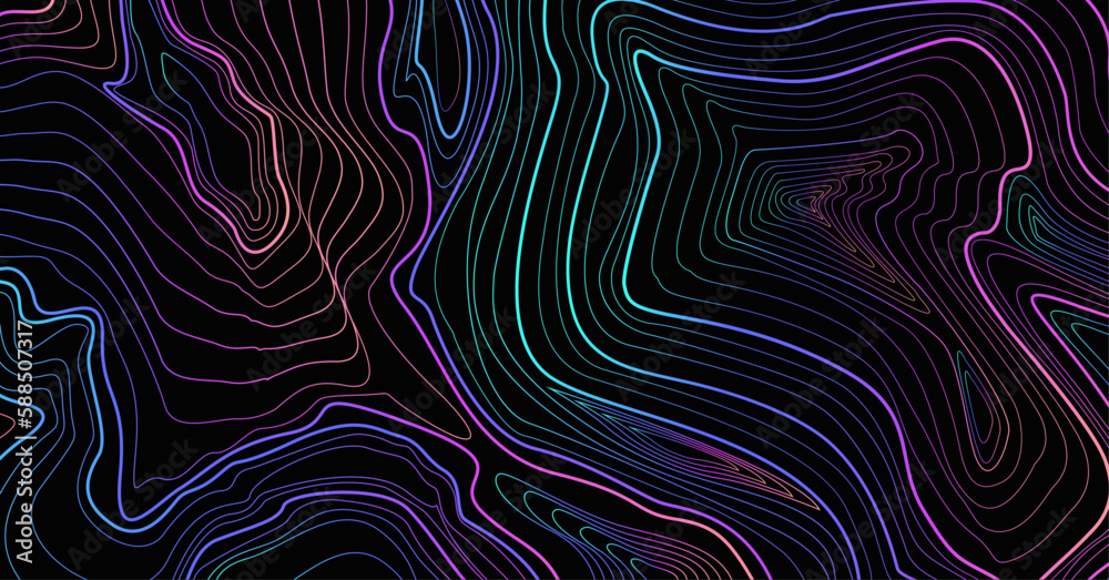 Outline retrofuturistic surreal relief map. Pattern with glitch and fluid effect, smooth lines ...