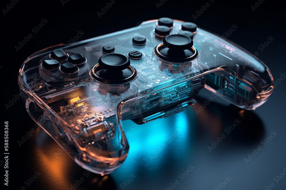 Futuristic transparent rgb cyber gamepad concept. Ai generated art of ...