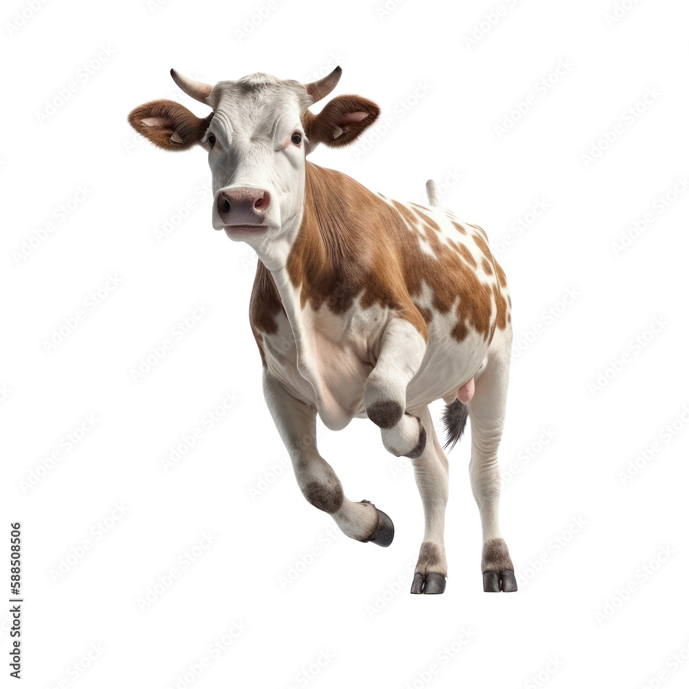 Happy cow jumping, isolated background. Generative AI Stock ...