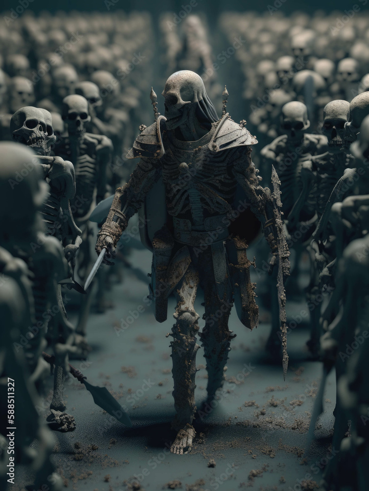 An armoured warrior strides into battle alongside a horde of undead ...