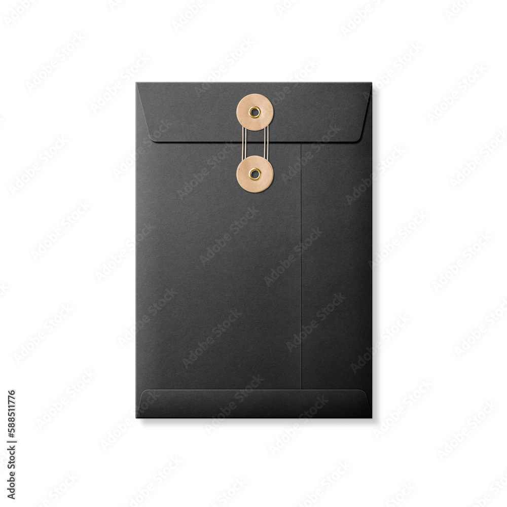 Black paper A5/C5 size string and brown washer envelope isolated on a ...