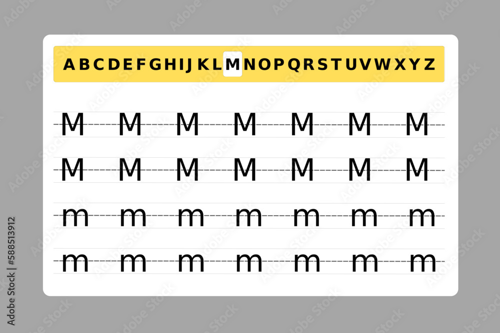 Trace letter M uppercase and lowercase. Alphabet tracing practice ...