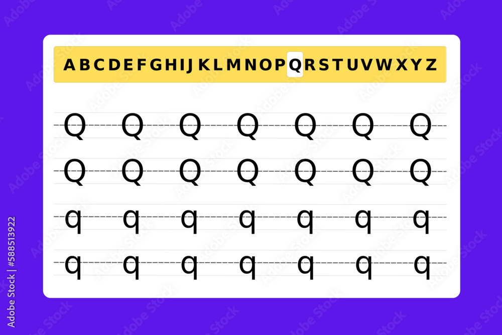 Trace letter Q uppercase and lowercase. Alphabet tracing practice ...