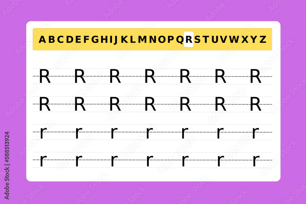 Trace letter R uppercase and lowercase. Alphabet tracing practice ...