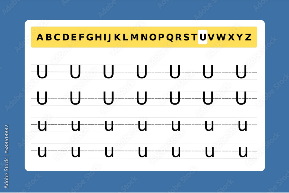 Trace letter U uppercase and lowercase. Alphabet tracing practice ...