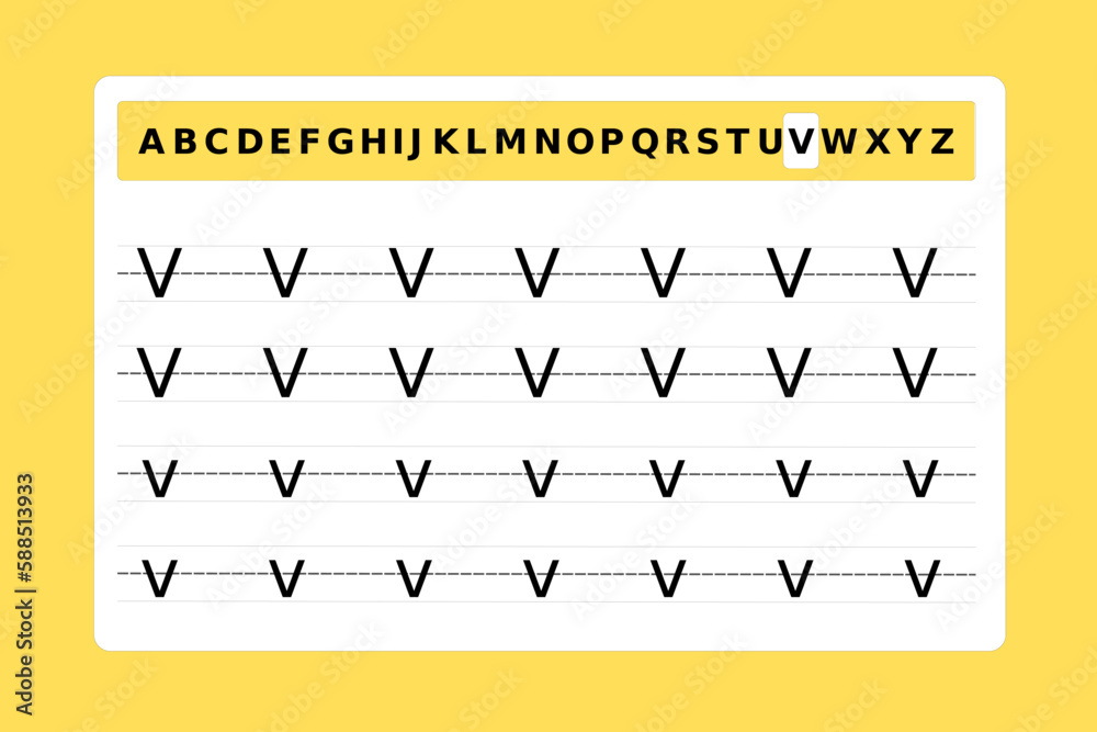 Trace letter V uppercase and lowercase. Alphabet tracing practice ...