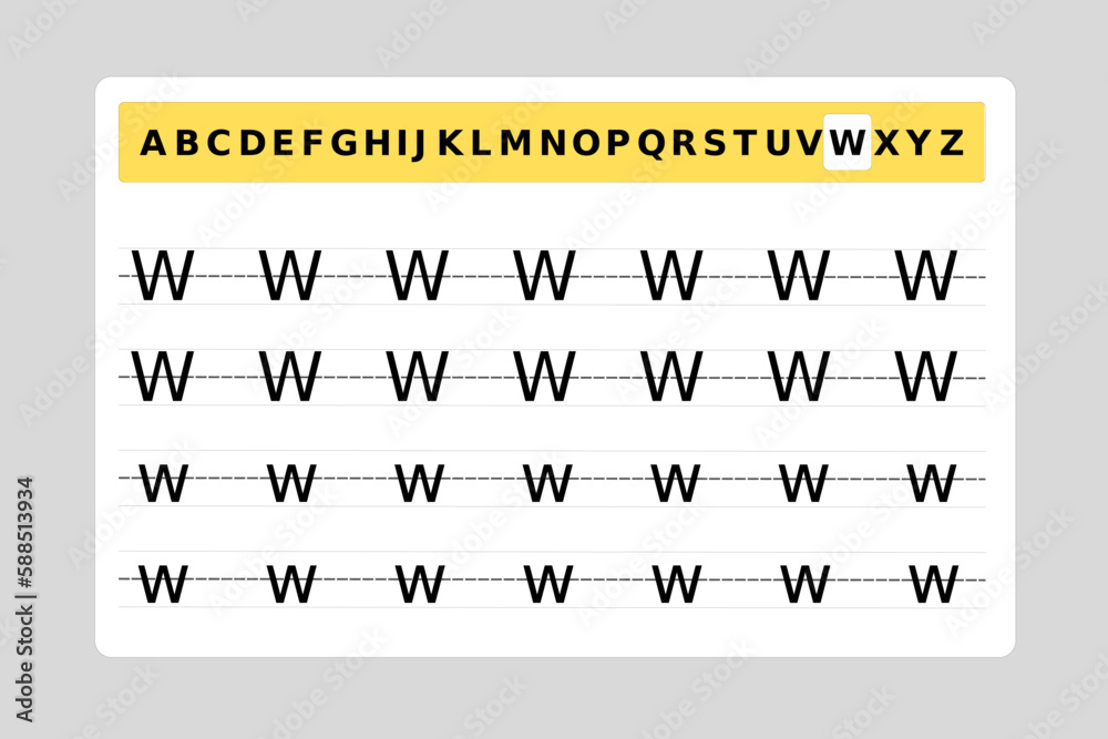 Trace letter W uppercase and lowercase. Alphabet tracing practice ...