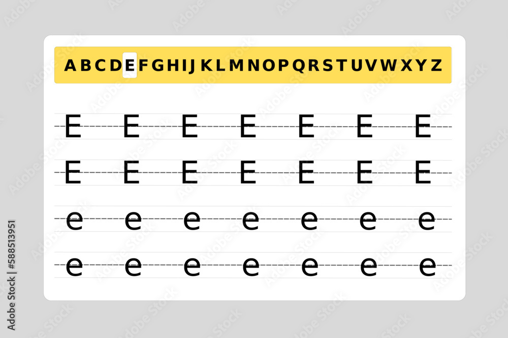 Trace letter E uppercase and lowercase. Alphabet tracing practice ...
