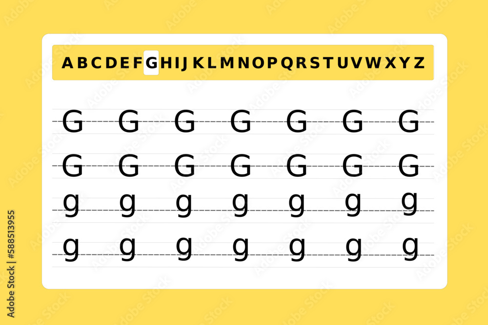 Trace letter G uppercase and lowercase. Alphabet tracing practice ...