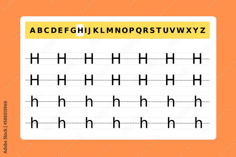 Trace letter H uppercase and lowercase. Alphabet tracing practice ...
