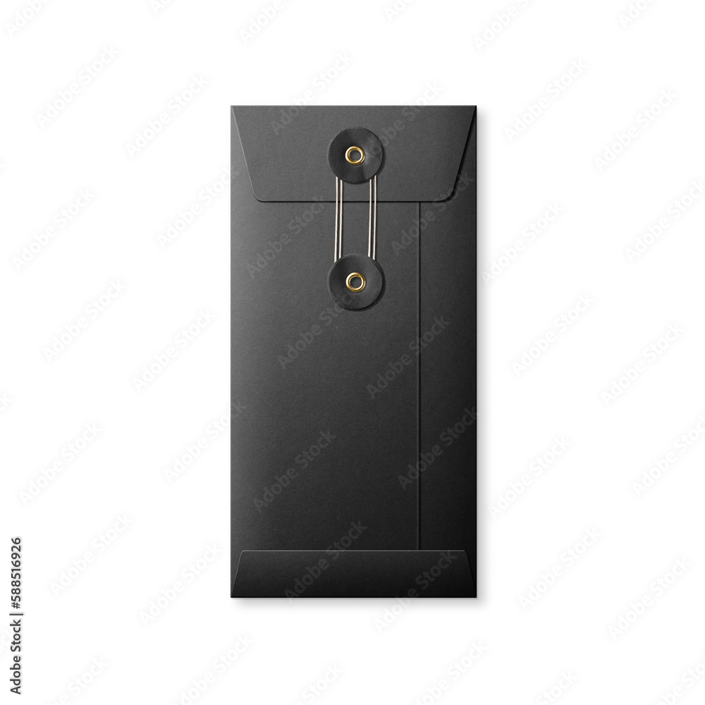 Black paper DL size string and washer envelope isolated on a ...