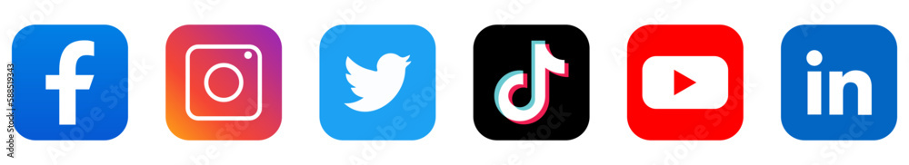 The main social media logos. Facebook,instagram, twitter, tiktok, youtube, linkedin. Vector ...