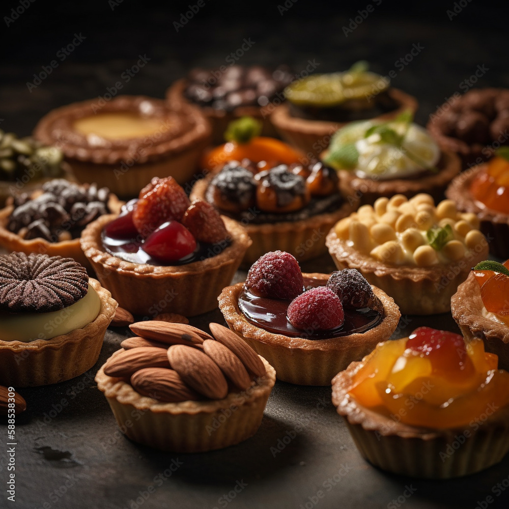 mini-gâteaux français (mini French cakes), macarons, madeleines ...