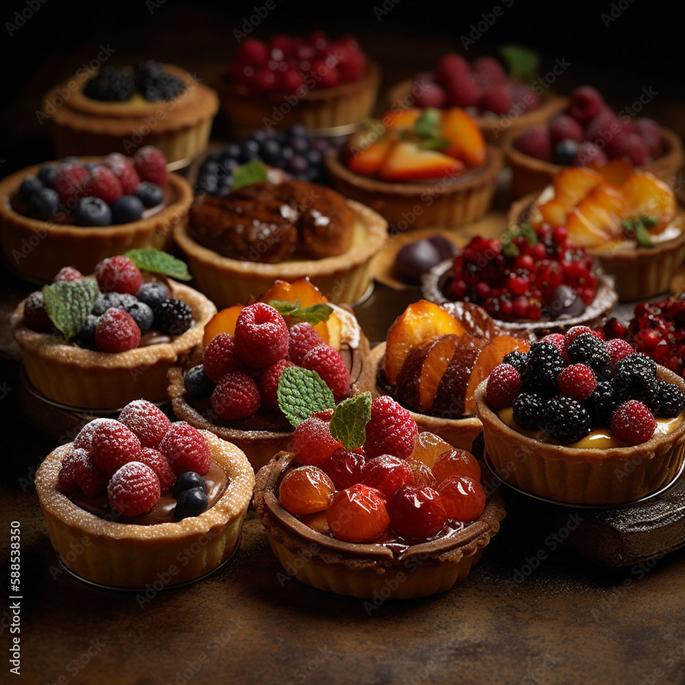 mini-gâteaux français (mini French cakes), macarons, madeleines ...