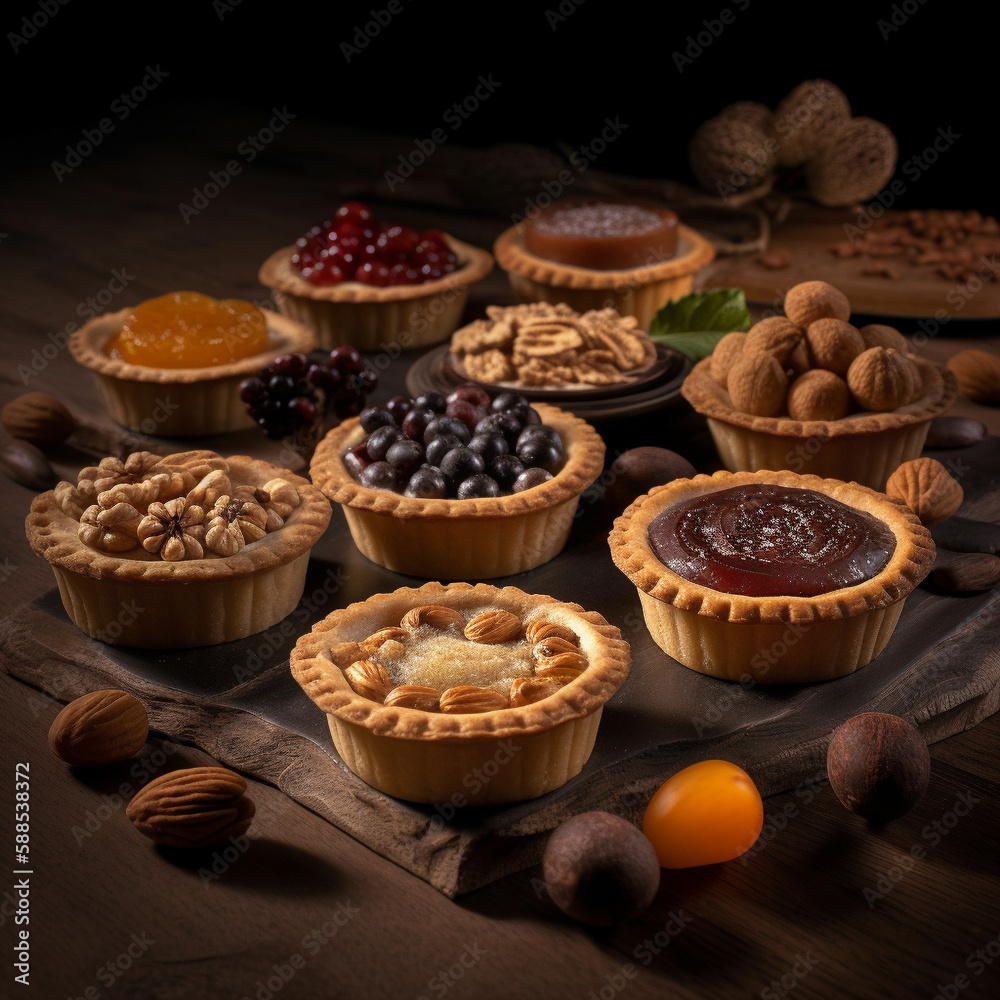 mini-gâteaux français (mini French cakes), macarons, madeleines ...