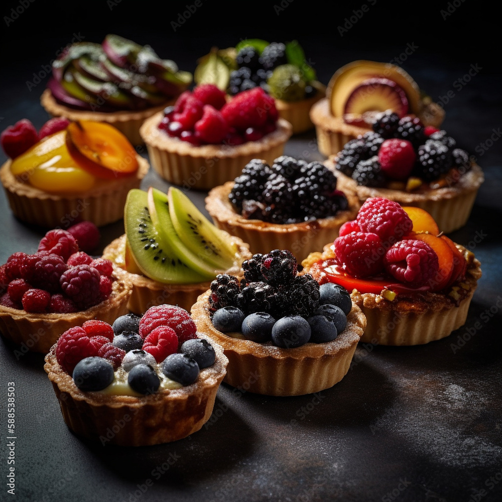 mini-gâteaux français (mini French cakes), macarons, madeleines ...