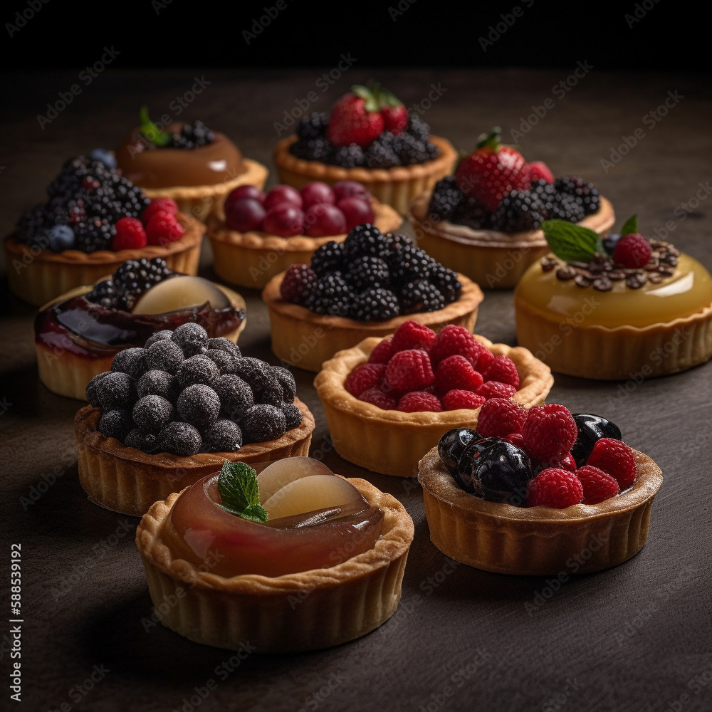 mini-gâteaux français (mini French cakes), macarons, madeleines ...