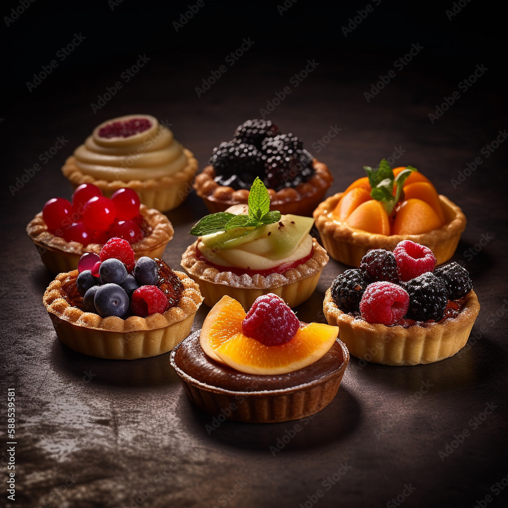 mini-gâteaux français (mini French cakes), macarons, madeleines ...