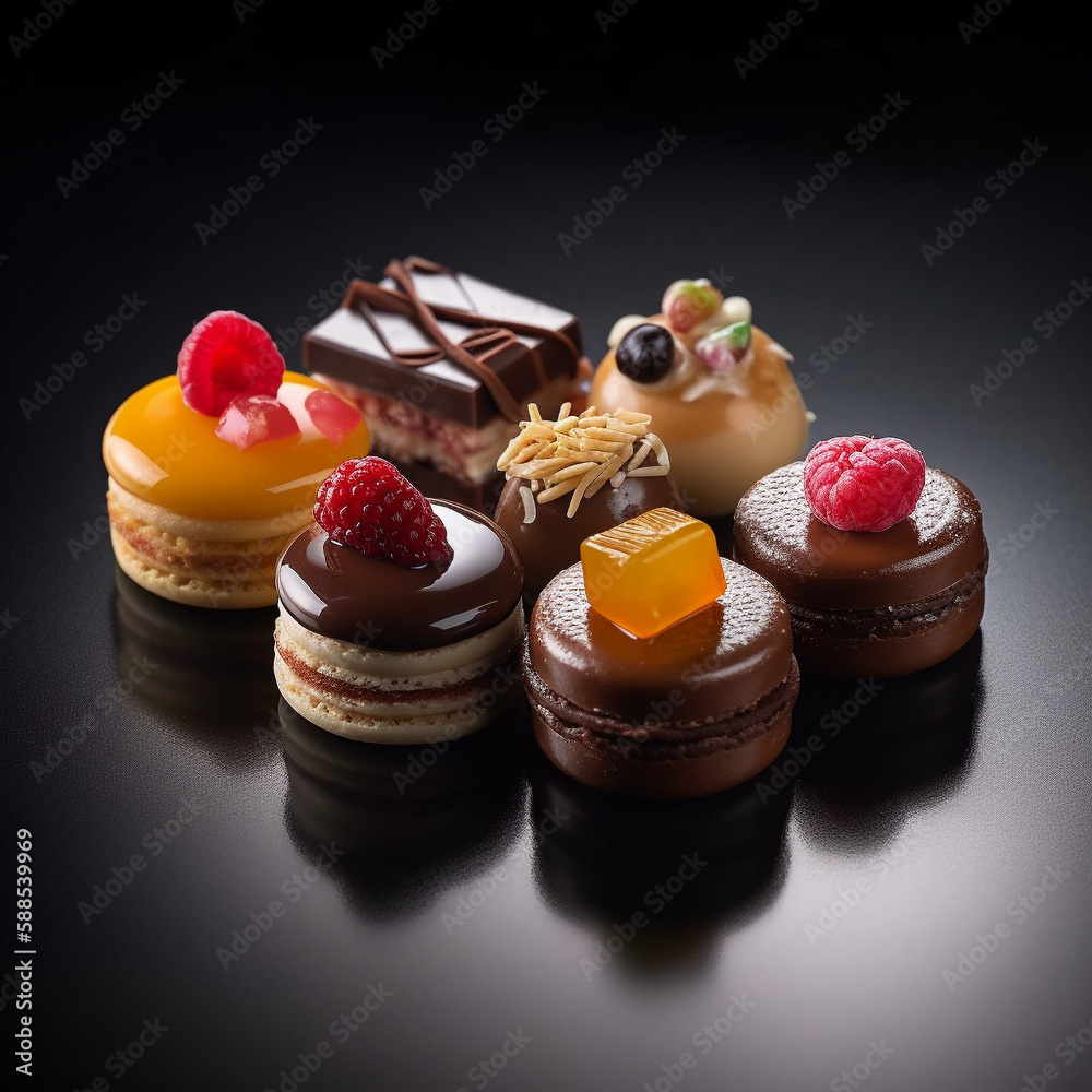 mini-gâteaux français (mini French cakes), macarons, madeleines ...