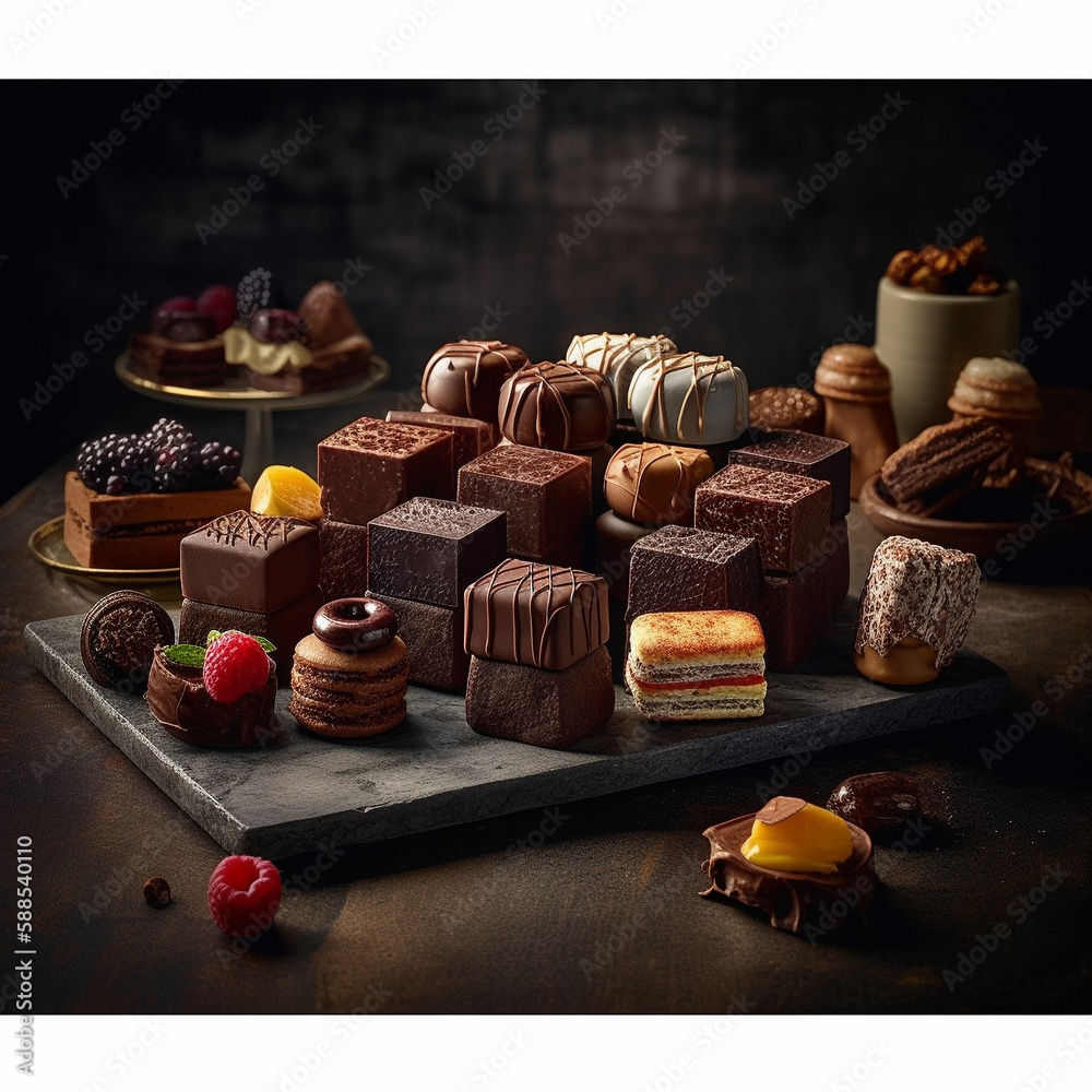 mini-gâteaux français (mini French cakes), macarons, madeleines ...