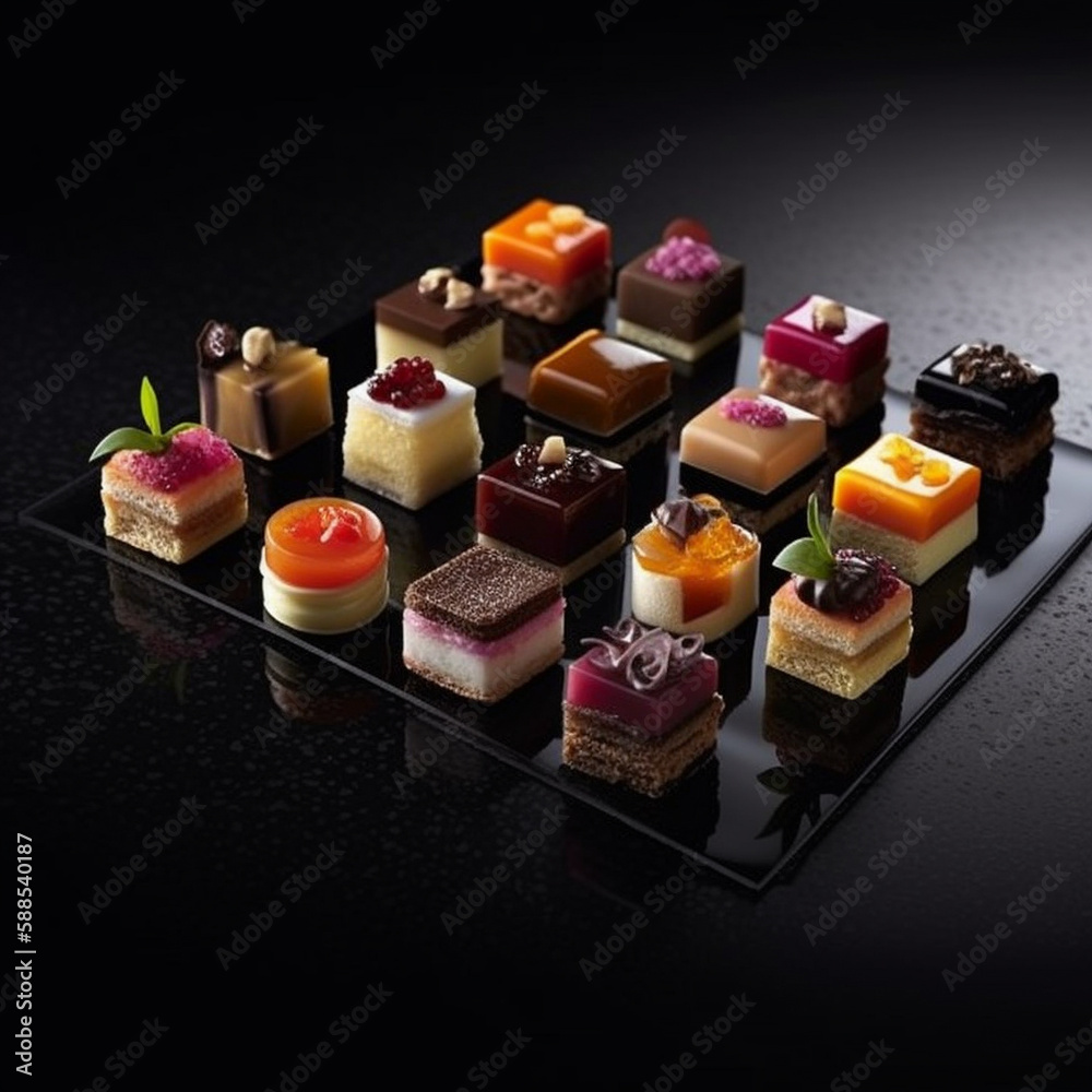 mini-gâteaux français (mini French cakes), macarons, madeleines ...