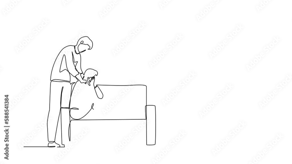 Animated self drawing of continuous line draw man giving support ...